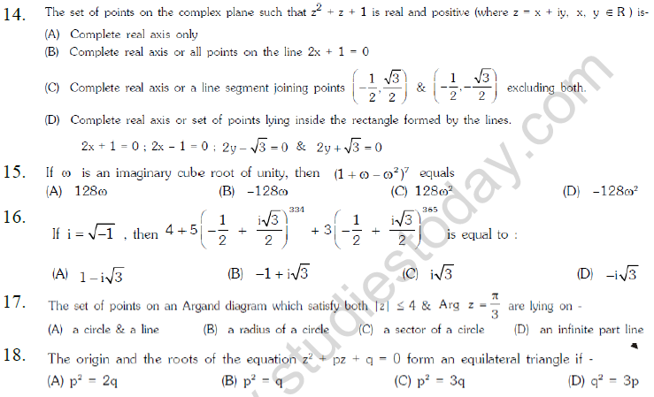 JEE Mathematics Complex Numbers MCQs Set B with Answers